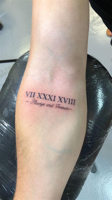 “vii Xxxi Xviii Always And Forever” Mens Forearm Tattoo Memorial Date
