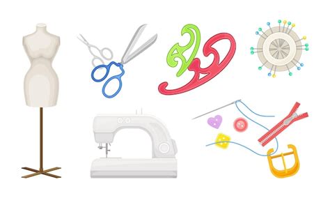 premium vector sewing and tailoring equipment with sewing machine and