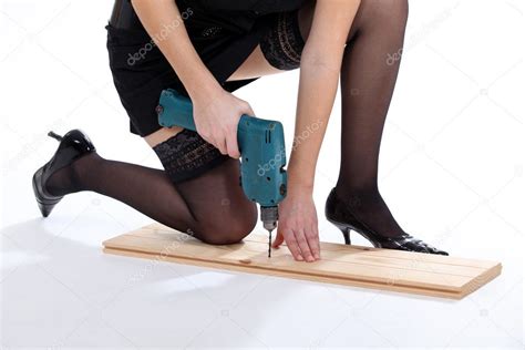 Woman Provocatively Using Drill Stock Photo Photography33 11848142