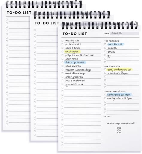 To Do List Notepad 3 Pack Has Multiple Functional Sections 6 5 X 9 8 60 Sheets Spiral