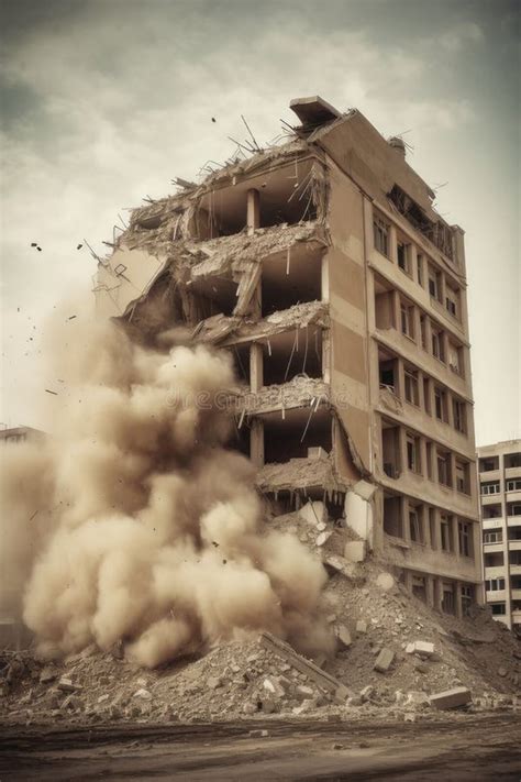 A Building Is Torn Down And Lying On The Ground Demolished Building At