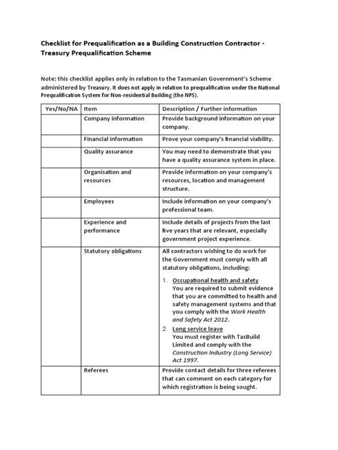 Checklist For Prequalification As A Building Construction Contractor