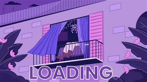 Relaxing On Balcony Line 2d Loading Animation Curtain Open Window