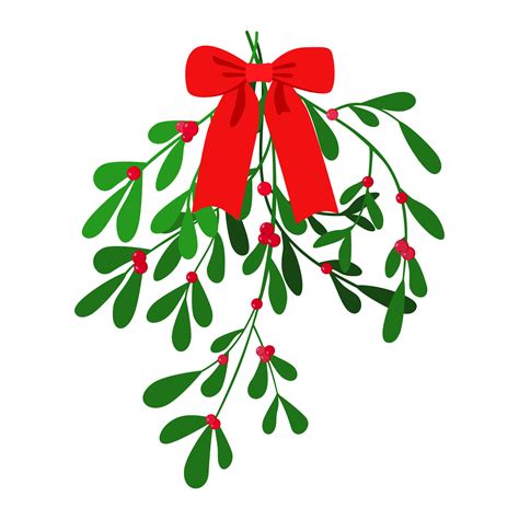 Christmas Mistletoe With Red Bow And Berries Vector Illustration