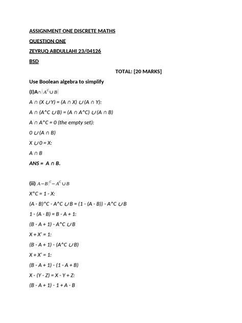 Assignment One Discrete Maths Pdf