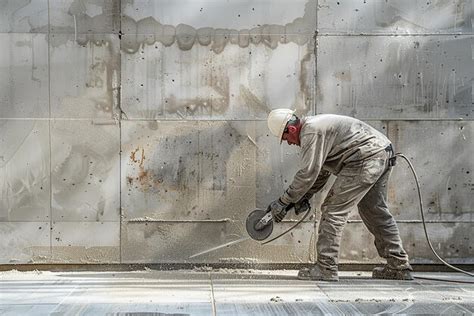 Man Cutting A Wall With A Circular Saw Realistic Photography Premium