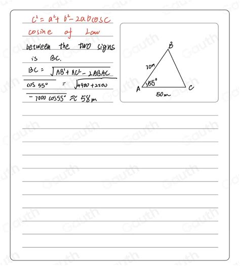 Solved A Surveyor Sights Two Signs And The Angle Between The Two Lines Of Sight Measures