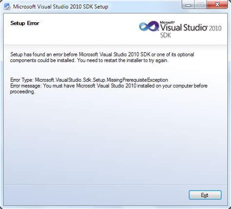 Installation Error Installing Vs2010 Sdk Setup Cant Find Vs2010