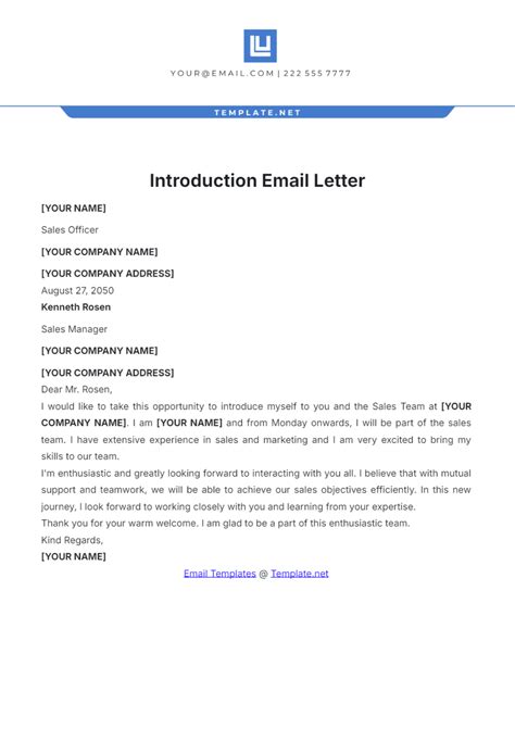 Free Introduction Email Letter Template To Edit Online