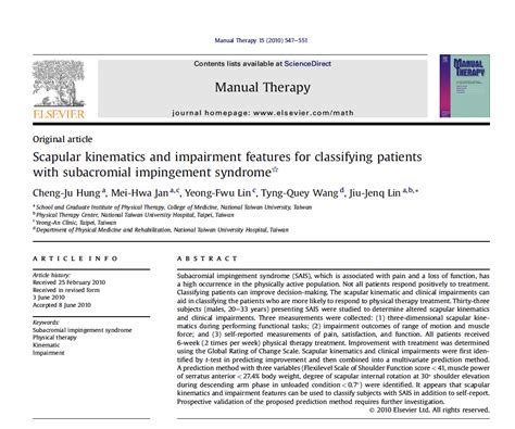 Scapular Kinematics And Impairment Features For Classifying Patients With