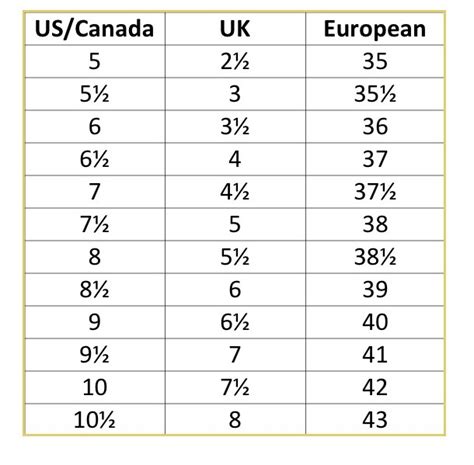 European Shoe Size Conversion Chart Printables Templates Free