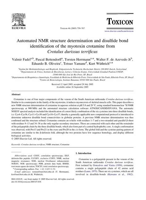 Pdf Automated Nmr Structure Determination And Disulfide Bond