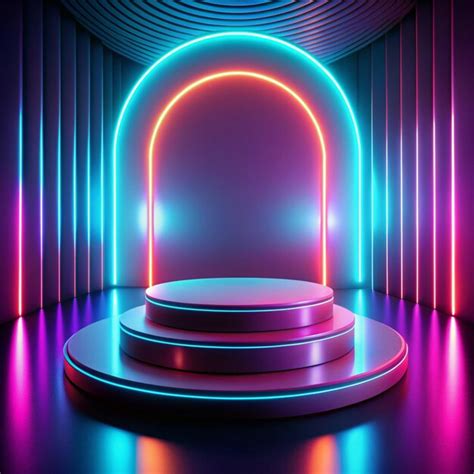 A Stage With A Round Table And A Round Object On It Premium Ai