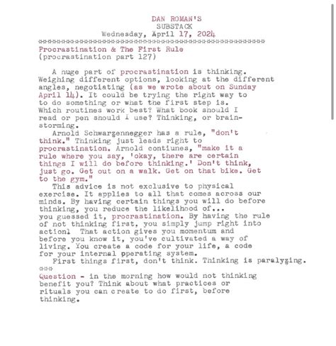 Procrastination And The First Rule Dan Romans Substack