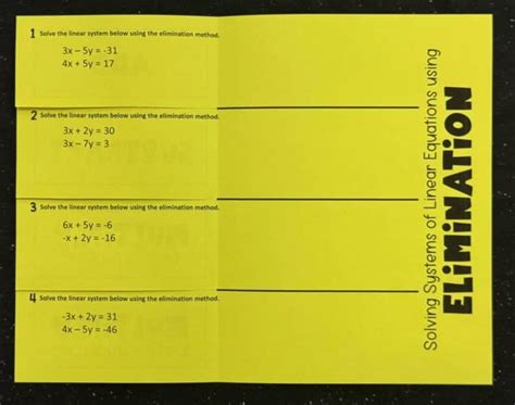 Solving Linear Systems Using Elimination Editable Foldable Notes For Algebra
