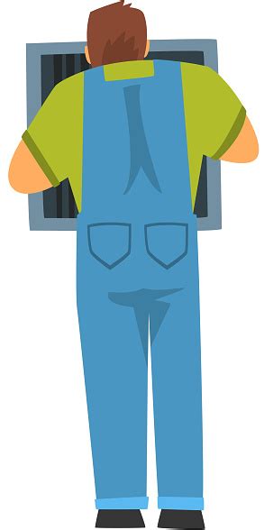 퓨즈 상자 파란 바지 다시 보기 벡터 일러스트 레이 션에 전기 남자 문자에 장비를 복구 하는 전문 전기 기술자에 대한 스톡 벡터 아트 및 기타 이미지 Istock