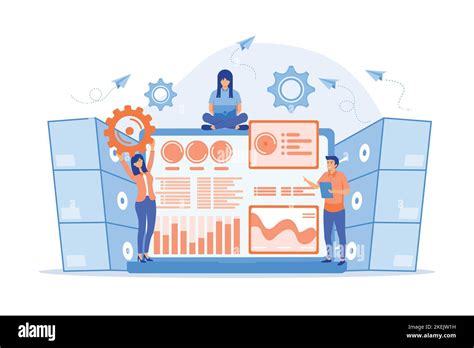 Laptop With Data Visualization Software And Developers Working Big