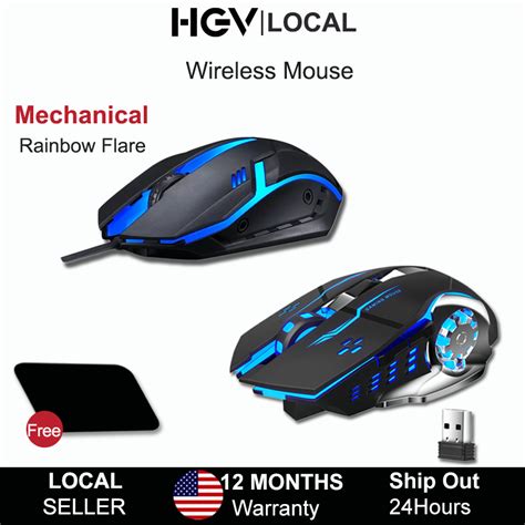 HGV RGB Wireless Mouse Gaming For Laptop PC Silent Wireless Mouse Rechargeable High Performance