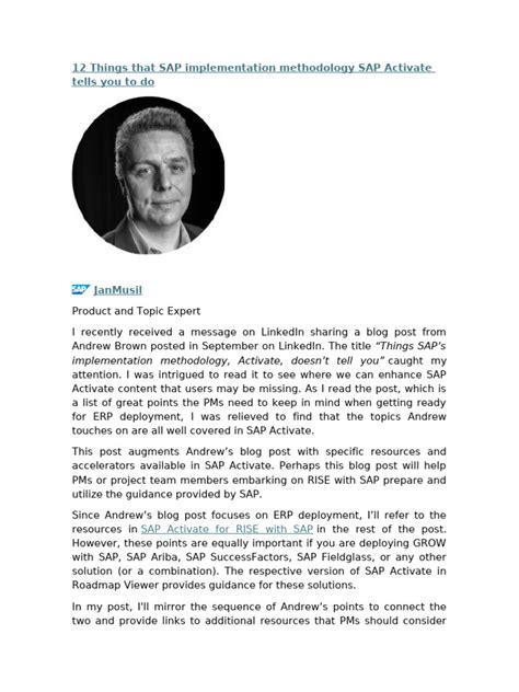 12 Things That Sap Implementation Methodology Sap Activate Tells You To Do Pdf Agile