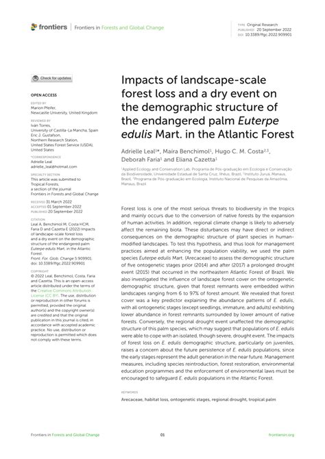 Pdf Impacts Of Landscape Scale Forest Loss And A Dry Event On The Demographic Structure Of The
