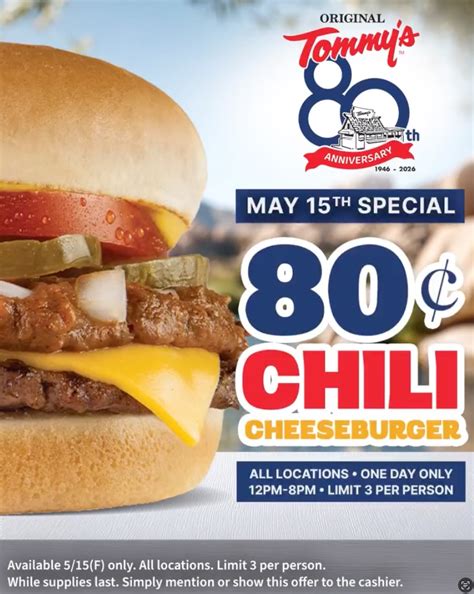 Original Tommys Celebrates Its 80th Anniversary With 80 Cent Burgers