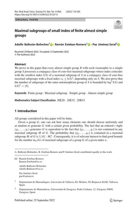 PDF Maximal Subgroups Of Small Index Of Finite Almost Simple Groups