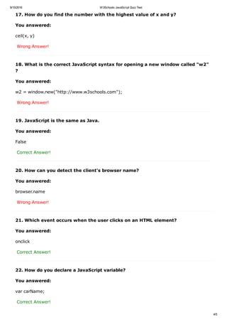 W3 Babes Javascript Quiz Test PDF Web Development Internet