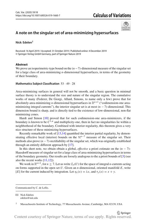 A Note On The Singular Set Of Area Minimizing Hypersurfaces