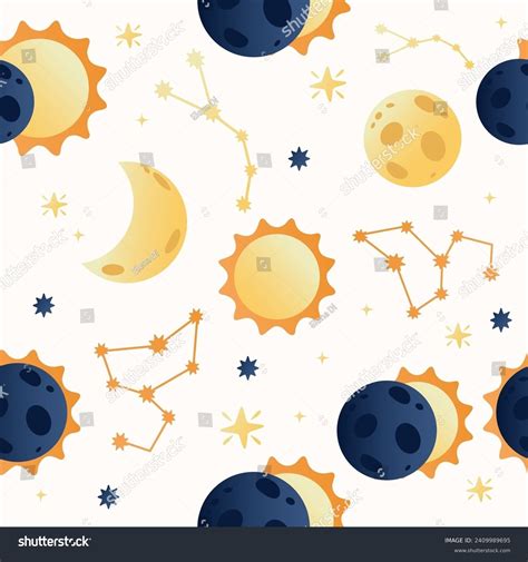 Solar Eclipse Seamless Pattern Flat Cartoon Stock Vector Royalty Free 2409989695 Shutterstock