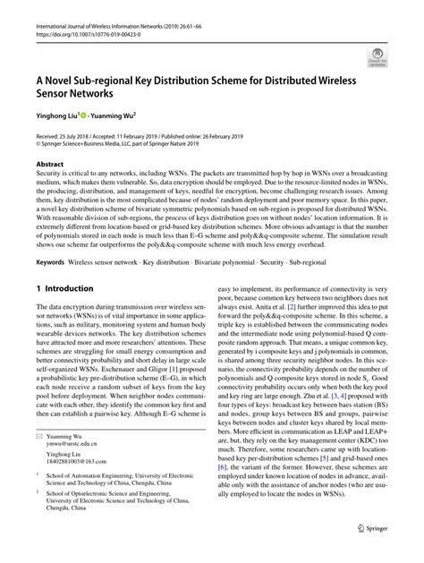 pdf a novel sub regional key distribution scheme for distributed