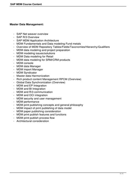 Sap Mdm Course Content Pdf