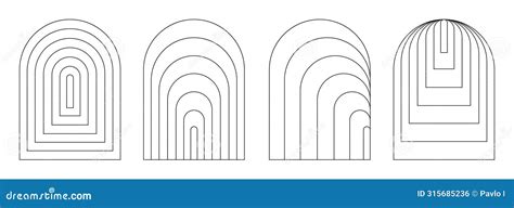 Minimalistic Linear Frames Aesthetic Arched Frames Set In Modern Style Arches Elements