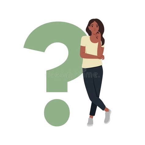 Woman Standing And Thinking Beside A Question Mark Stock Illustration Illustration Of
