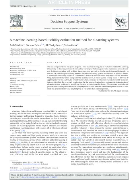 Pdf A Machine Learning Based Usability Evaluation Method For Elearning Systems