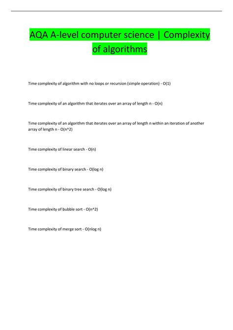 AQA A Level Computer Science Complexity Of Algorithms AQA A Stuvia US