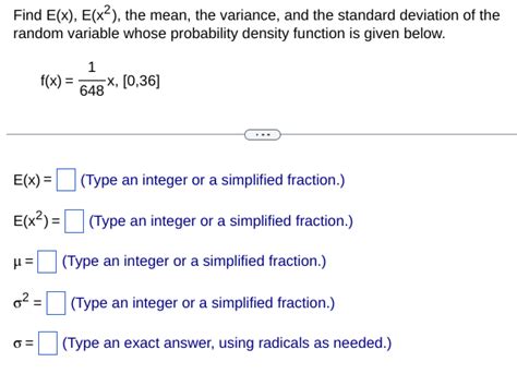 solved find e x e x2 the mean the variance and the