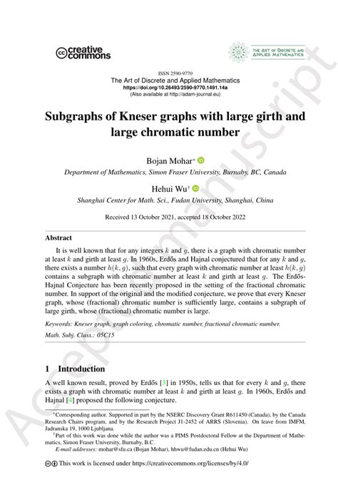 Pdf Subgraphs Of Kneser Graphs With Large Girth And Large Chromatic