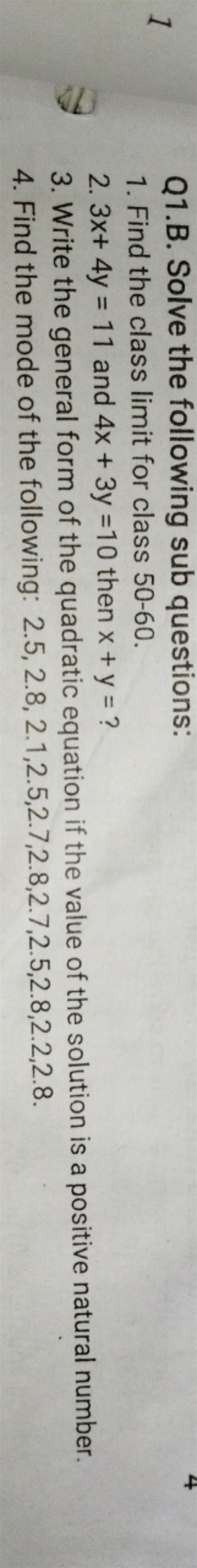 Q1 B Solve The Following Sub Questions Find The Class Limit For Class 5