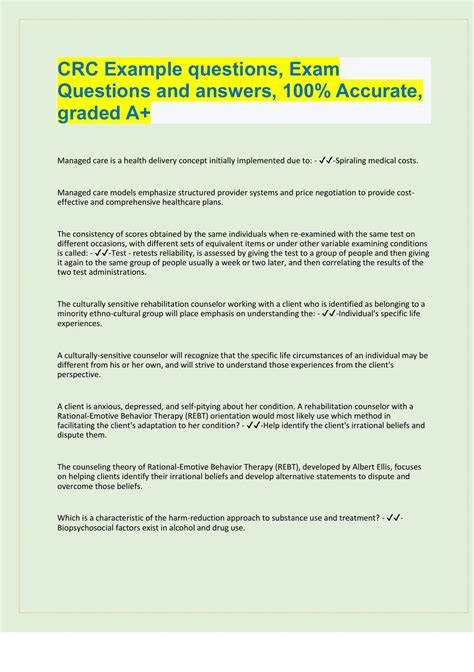 Crc Example Questions Exam Questions And Answers 100 Accurate Graded A Crc Stuvia Us