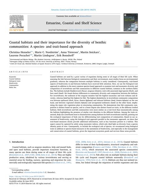 Pdf Coastal Habitats And Their Importance For The Diversity Of