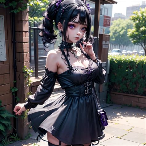 Anime Style Woman In A Black Dress Posing For A Picture Seaart Ai