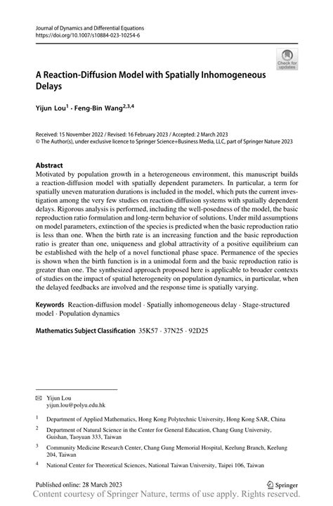 A Reaction Diffusion Model With Spatially Inhomogeneous Delays Request Pdf