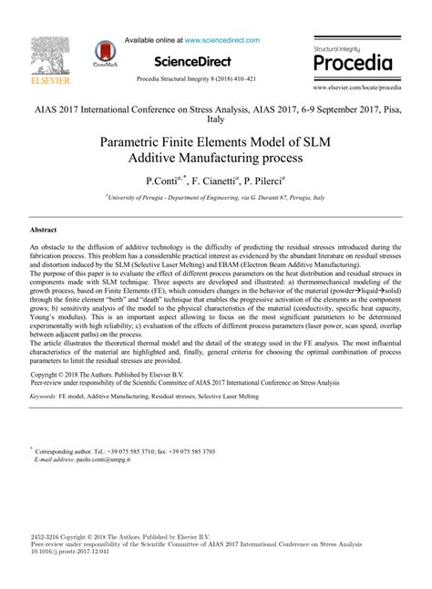 Pdf Parametric Finite Elements Model Of Slm Additive Manufacturing