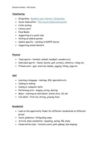 Dofe Sections Ideas Teaching Resources