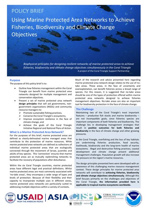 Pdf Policy Brief Using Marine Protected Area Networks To Achieve
