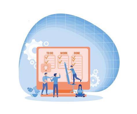 Big computer and programmer team moving cards on electronic kanban task board. Online kanban ...