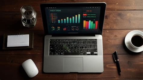 a laptop with a screen showing a graph of graphs and a mouse premium
