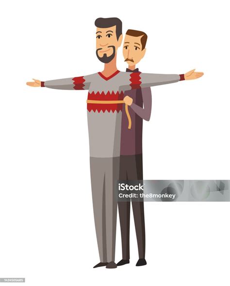 드레스 메이커 남성 재단 측정 및 그의 고객을 위한 바느질 의류 디자이너 작품 드레스 제작 과정 벡터 일러스트 맞춤형 의류 및