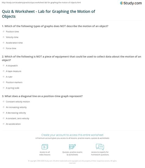 quiz and worksheet lab for graphing the motion of objects