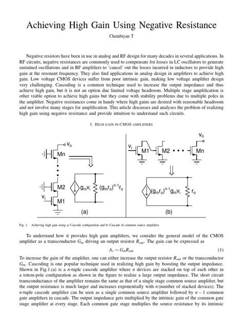 Gm Boosting Using Neg Resistance Pdf Amplifier Mosfet